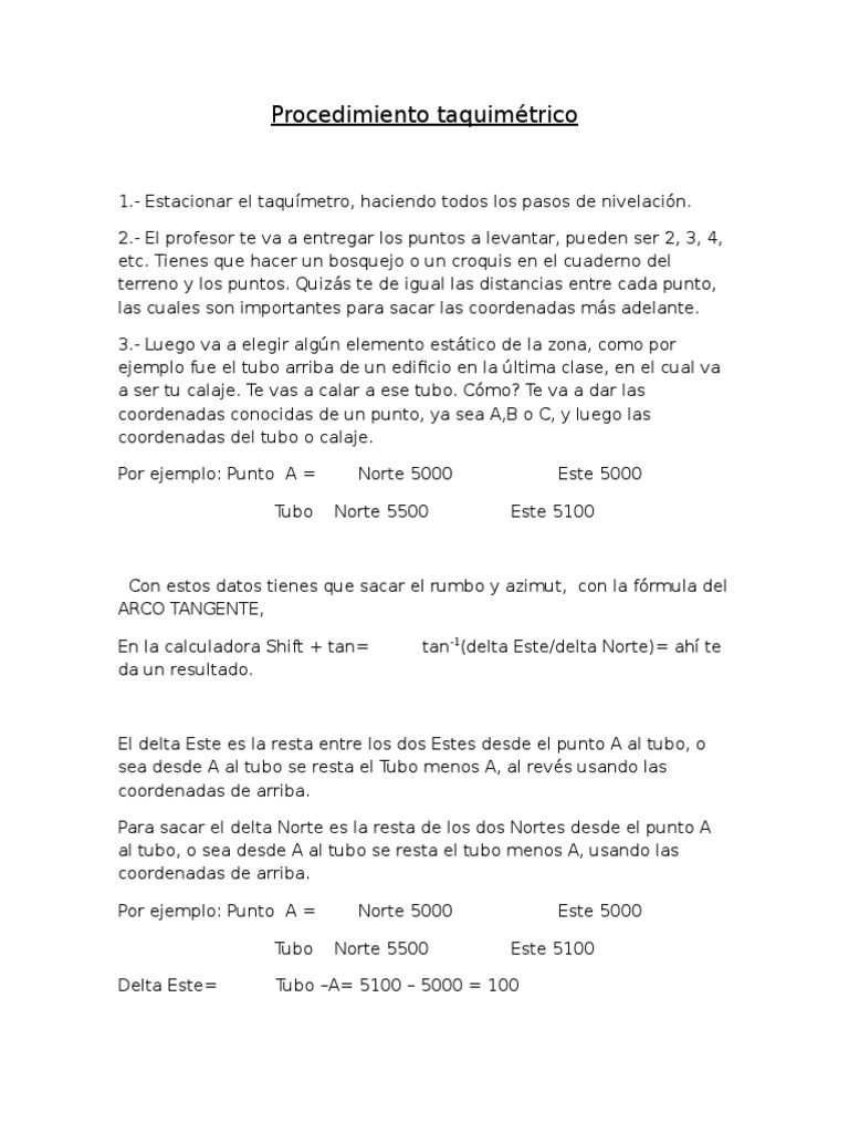 Procedimiento Taquimétrico | PDF | Azimut | Science