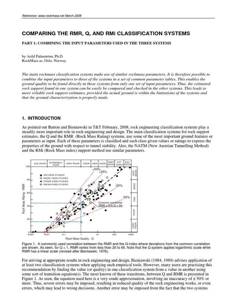 Comparing The RMR, Q, and Rmi Classification Systems | PDF | Stress (Mechanics) | Strength Of ...