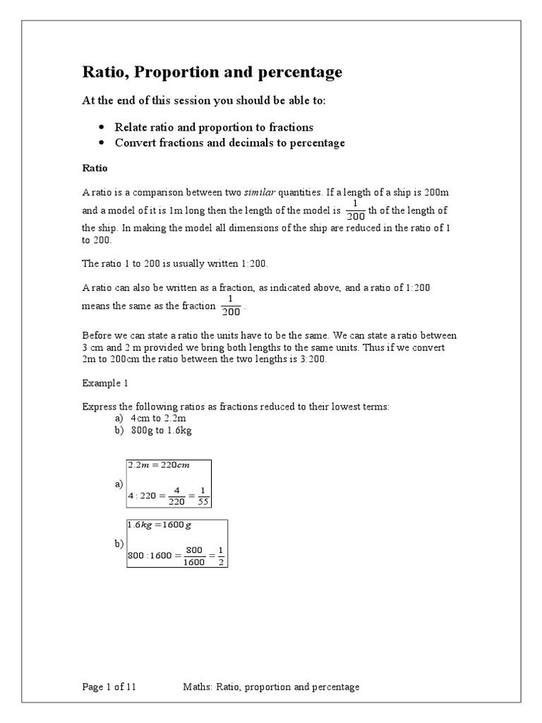 Understanding Ratios and Percentages | PDF | Fraction (Mathematics) | Ratio