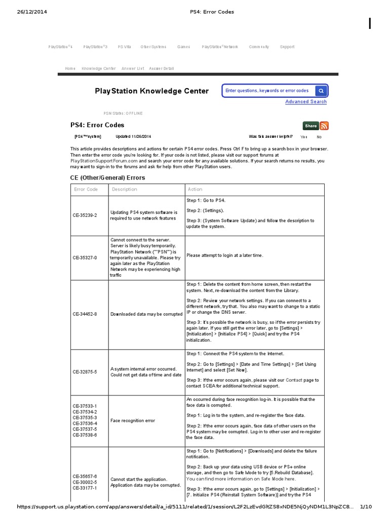 PS4 - Error Codes | PDF | Hard Disk Drive | Internet Access