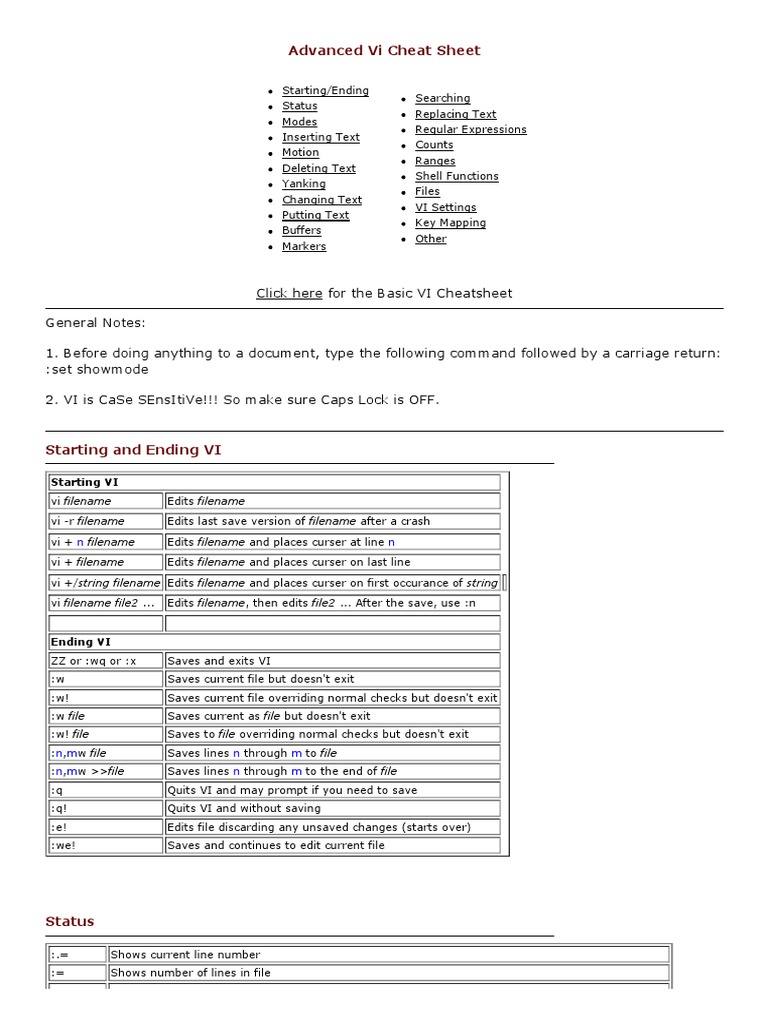 Advanced Vi Cheat Sheet | PDF | Command Line Interface | Regular Expression