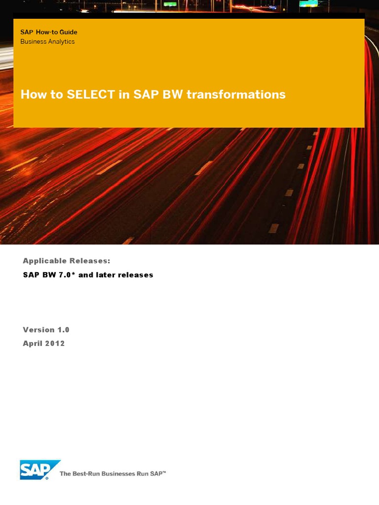 How To SELECT in SAP BW Transformations PDF | PDF | Database Index ...