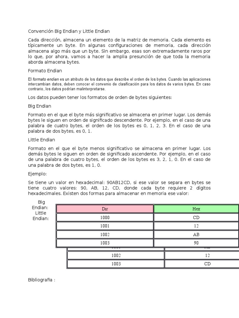 Convención Big Endian y Little Endian | PDF | Métodos y materiales de ...