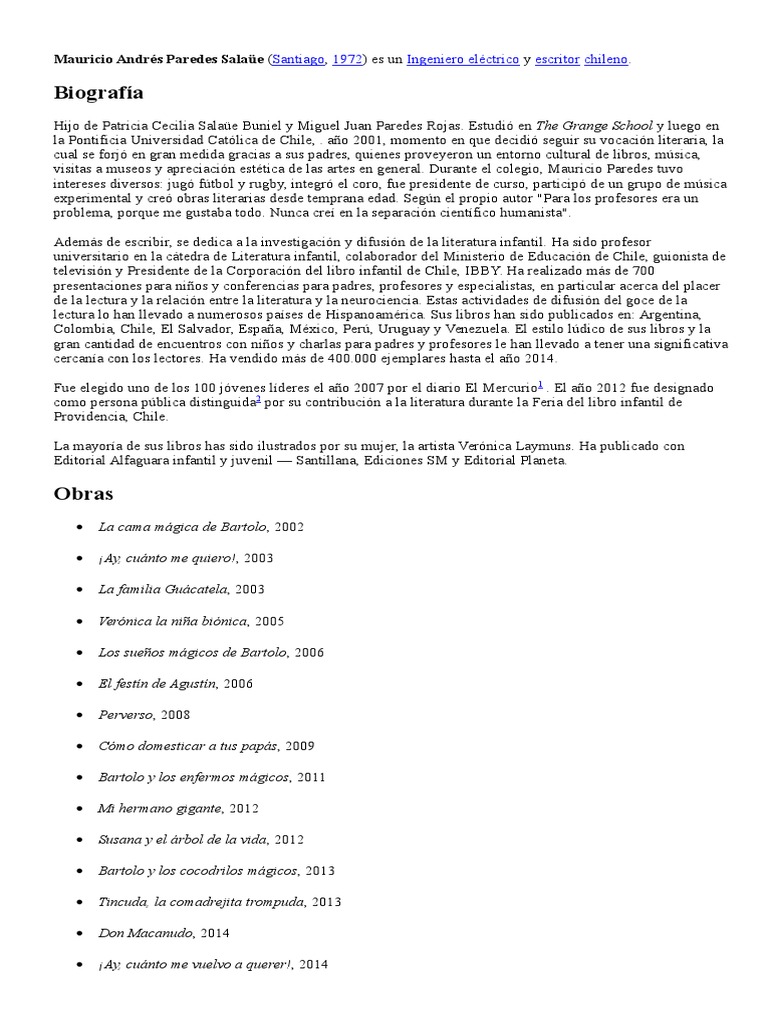 Biografia de Mauricio Paredes | PDF | Literatura infantil | Chile