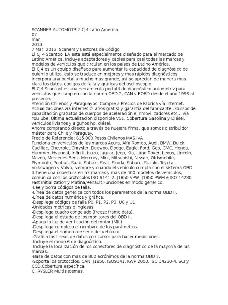 Scanner Automotriz Cj4 Latin America | PDF | Fabricantes de automóviles ...