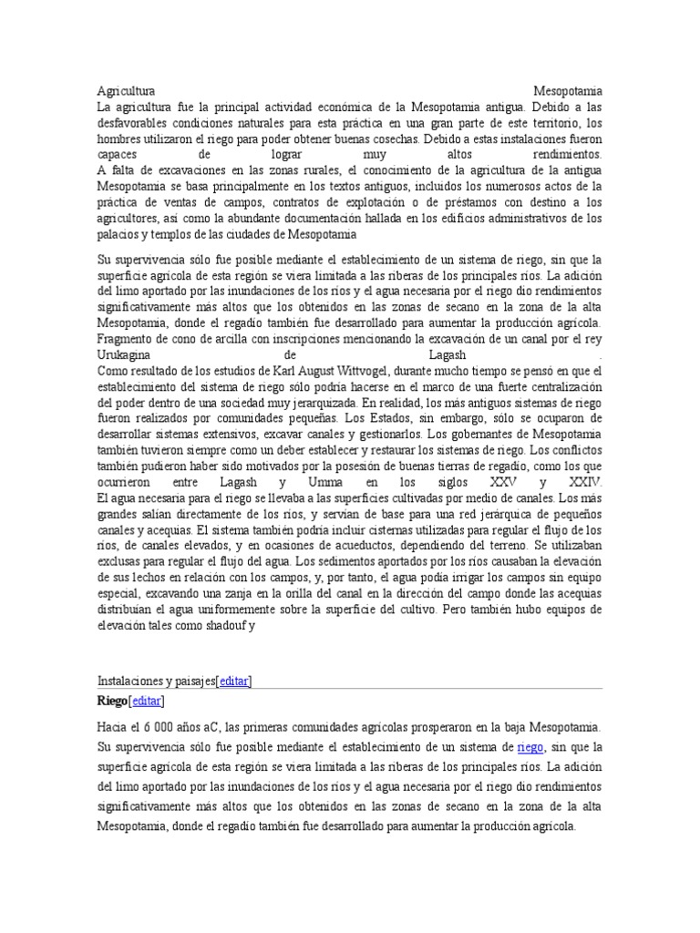Agricultura y riego en Mesopotamia | PDF | Riego | Mesopotamia