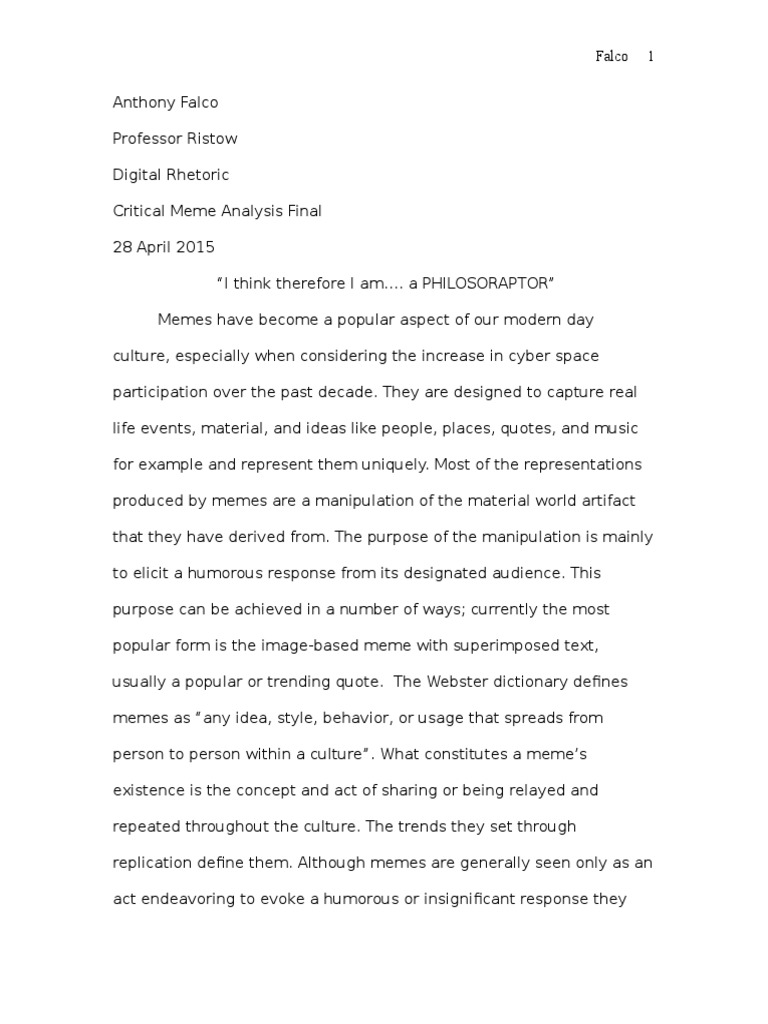 Critical Meme Analysis Final Version | PDF | Meme | Internet Troll