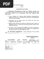Sample Affidavit of Loss - BIR COR | PDF | Affidavit | Justice