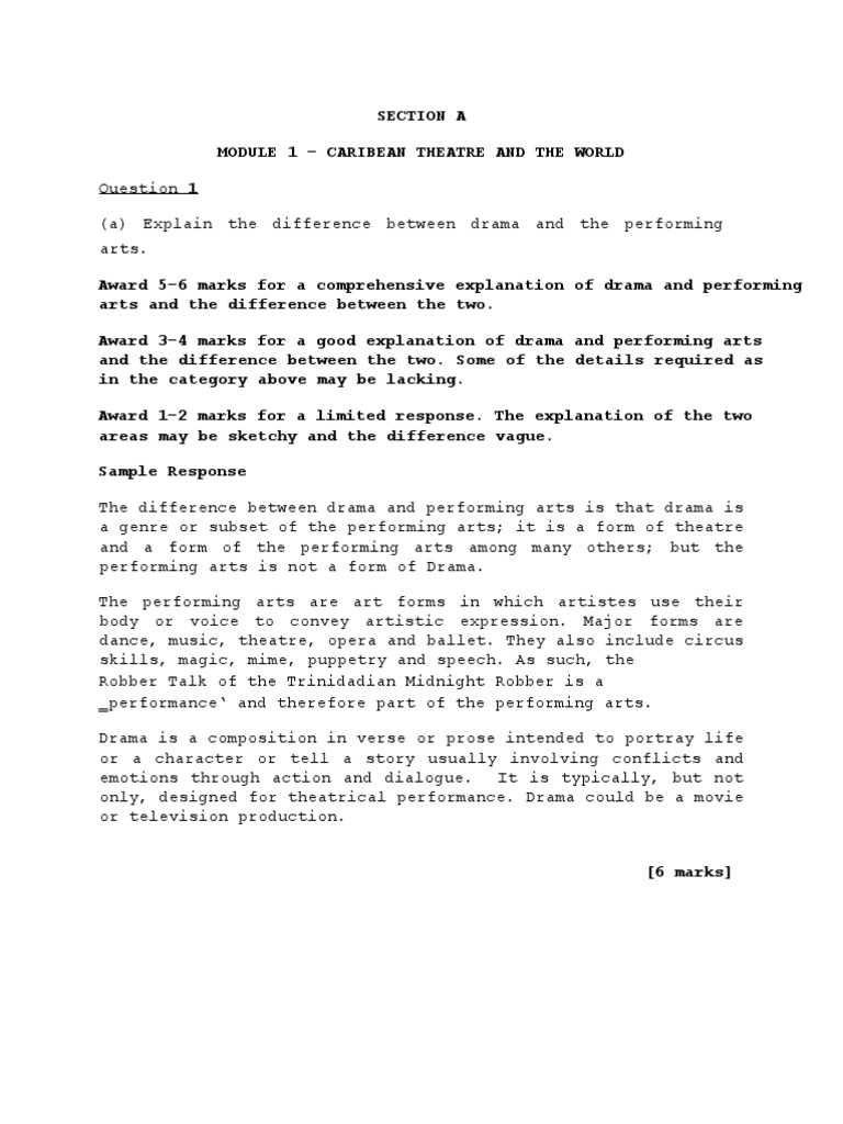 CAPE Performing Arts Specimen Paper | PDF | Screenplay | Performing Arts