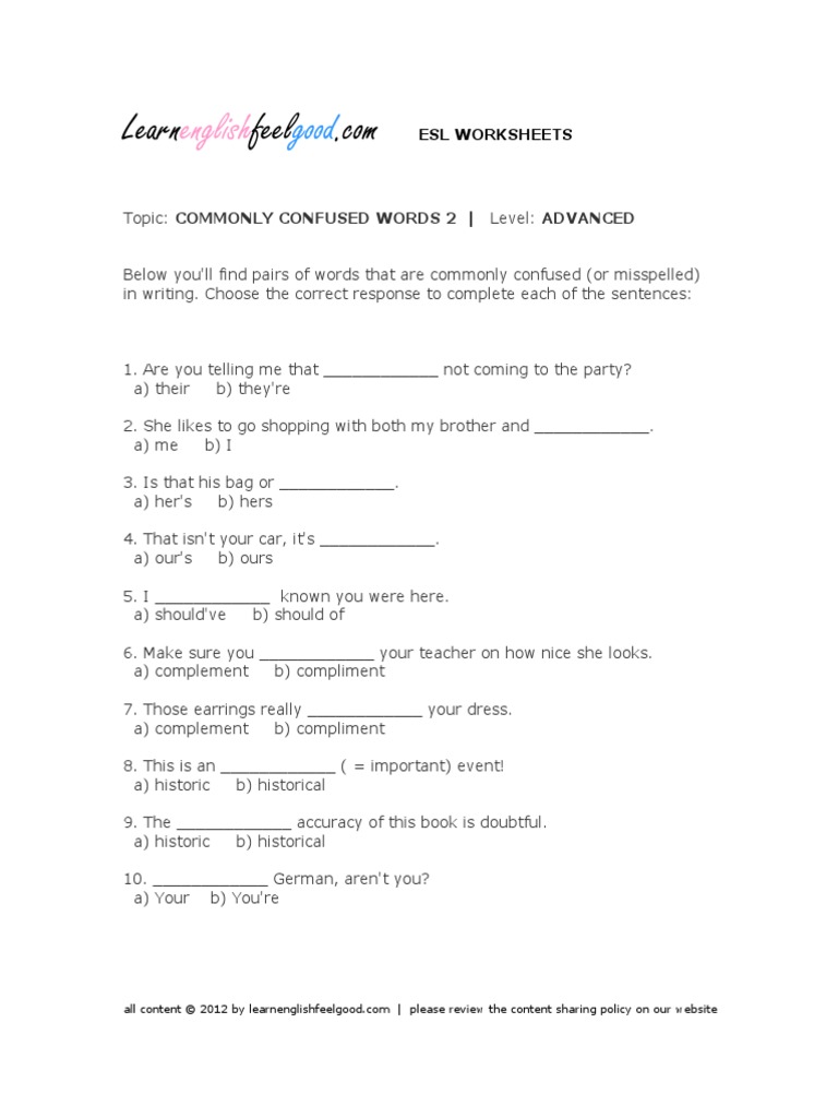 Writing Commonly Confused Words2 | PDF | Language Arts & Discipline ...