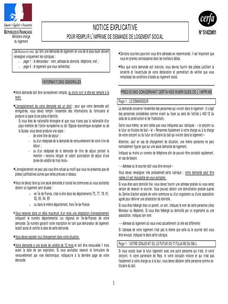 La Notice Explicative de La Demande de Logement | Domicile (Droit) | Logement