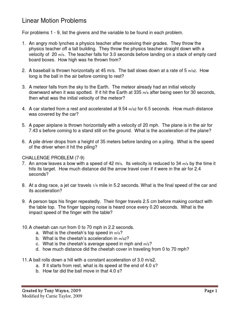 Linear Motion Problems Solved Pdf