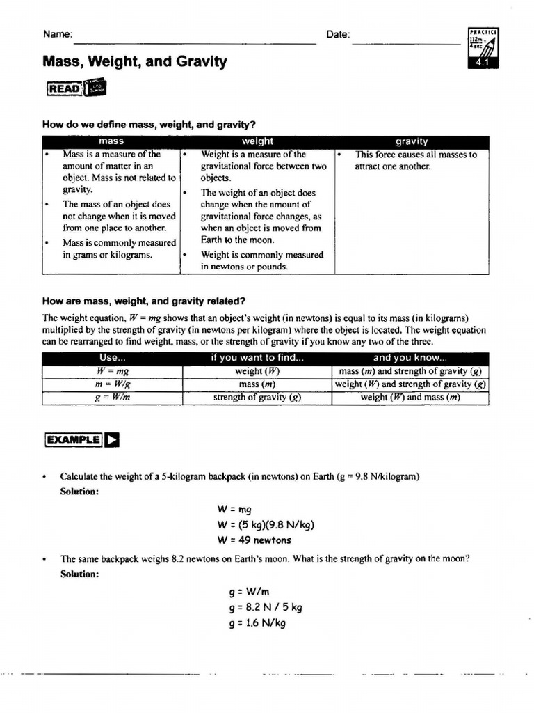 Mass, Weightand Gravity | PDF | Weight | Mass