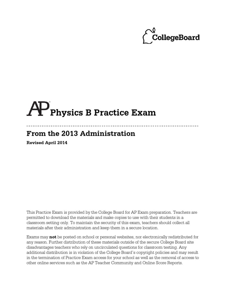 AP Physics B 2013 Practice | PDF | Force | Test (Assessment)