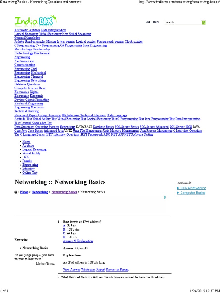 Networking Basics Networking Questions And Answers Download Free Pdf Bit Computer Network 