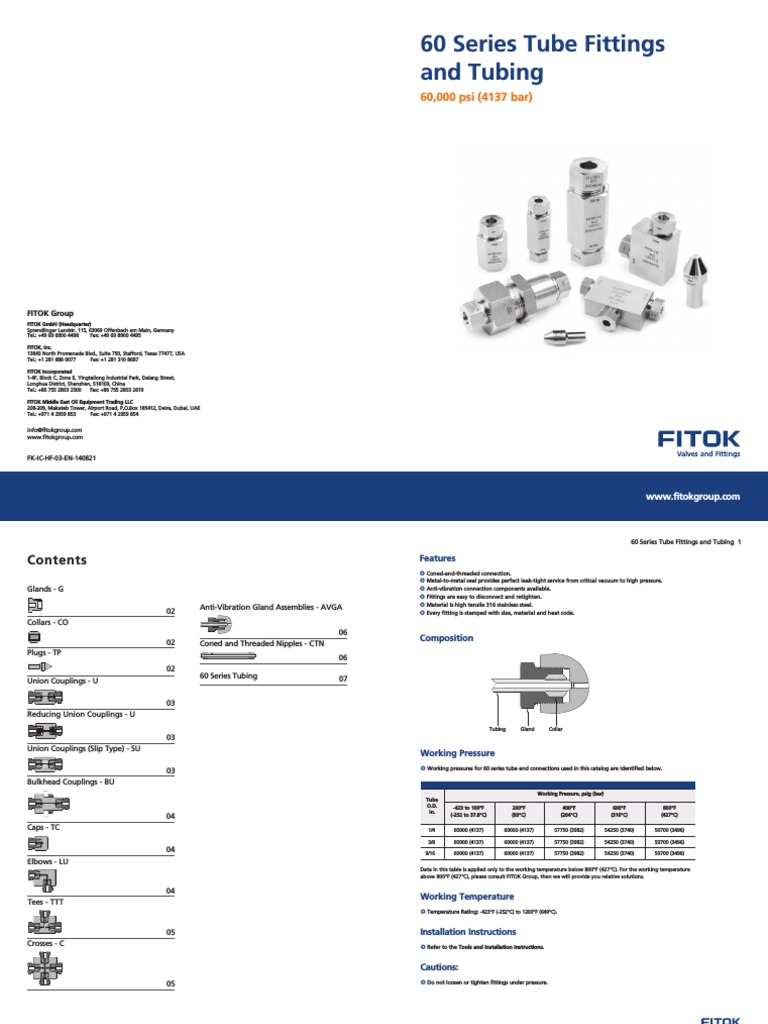60 Series High Pressure Tube Fittings | PDF | Pipe (Fluid Conveyance ...
