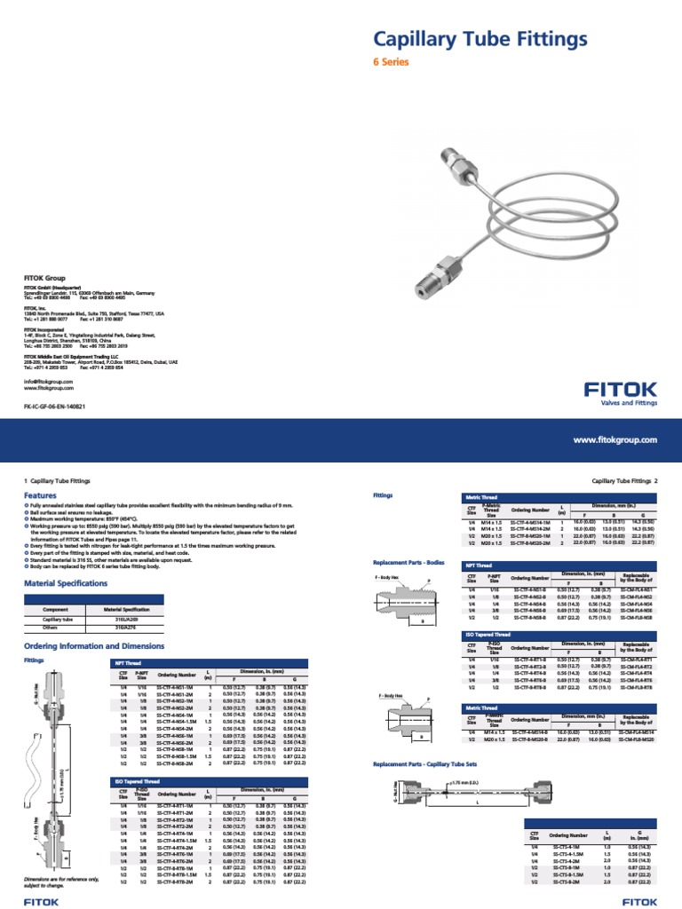 Capillary Tube Fittings | Stainless Steel | Chemical Engineering
