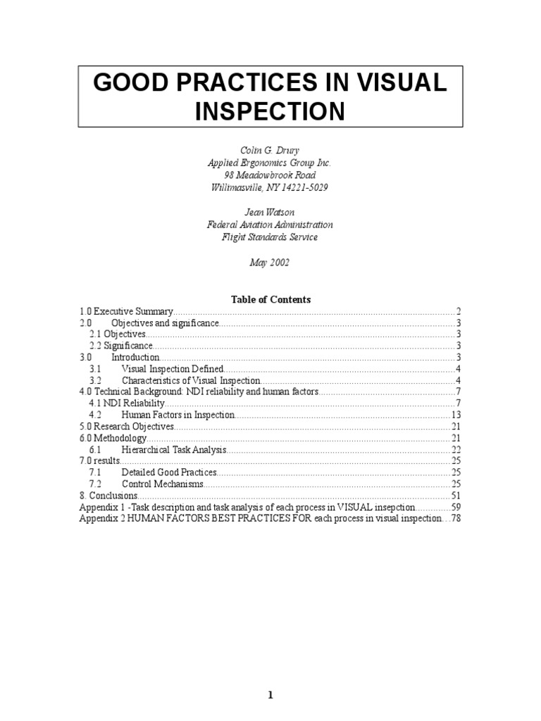 Good Practices in Visual Inspection - Drury | Download Free PDF ...