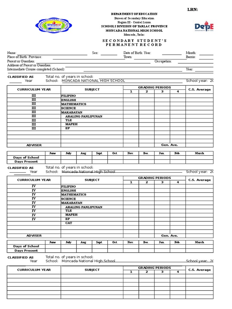 Form 137 Blank | PDF | Educational Stages | Change