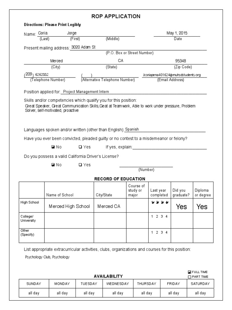 ROP Job Application Form Template | PDF