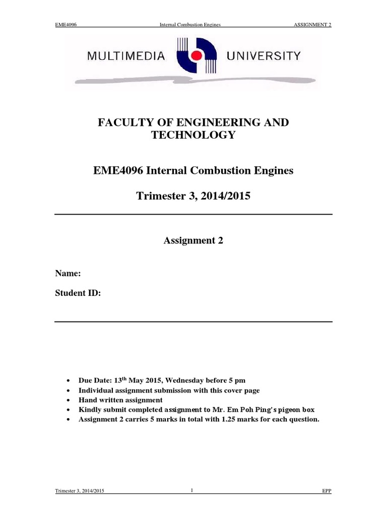 EME4096 Assignment 2 PDF | Download Free PDF | Internal Combustion Engine | Combustion