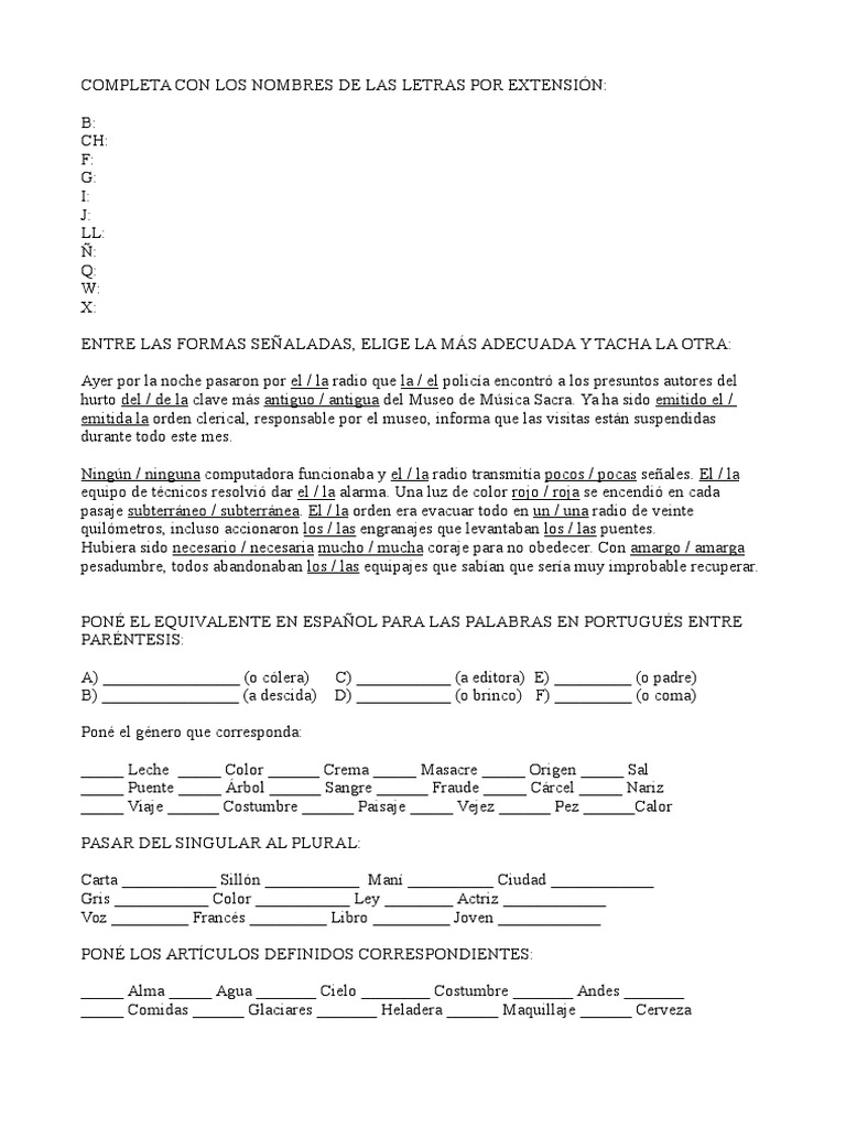 Examen Nivel Español | PDF