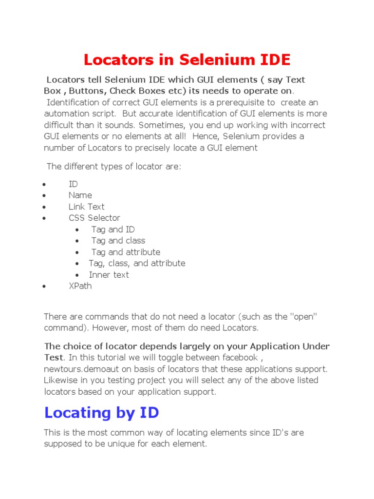 Locators in Selenium IDE | PDF | Html Element | Hyperlink