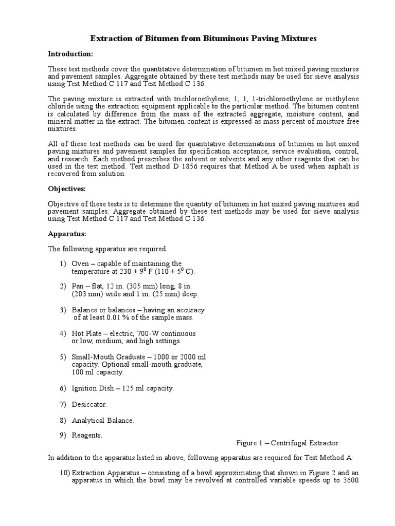 34) Extraction of Bitumen From Paving Mixtures | PDF | Asphalt | Centrifuge