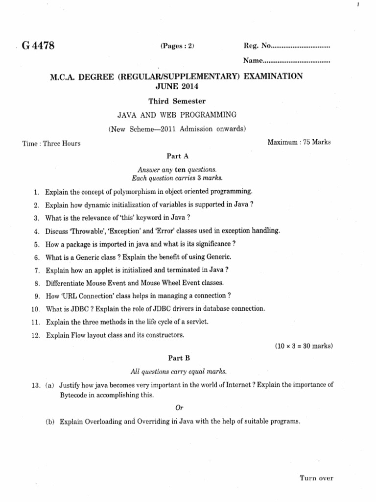 M.C.A. Degree Examination Previous Year Question Paper | PDF