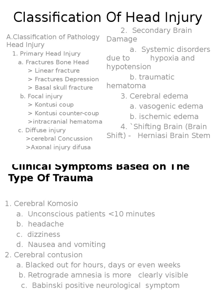 Classification of Head Injury | PDF | Traumatic Brain Injury | Causes ...