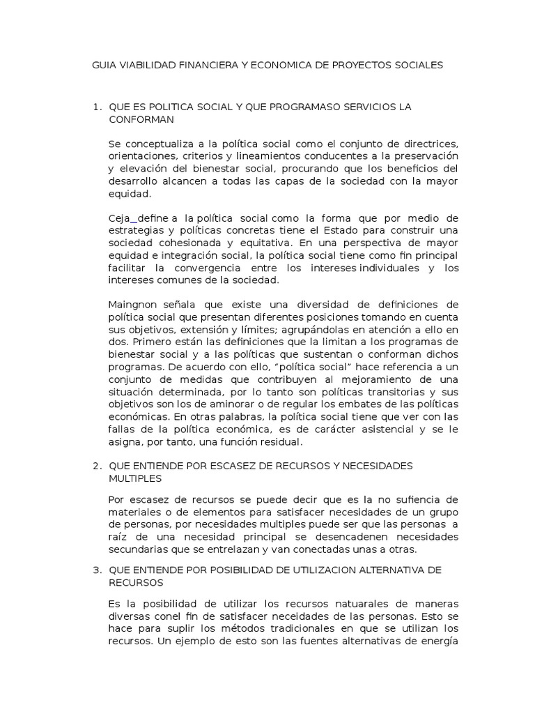 Guía de Viabilidad Financiera en Proyectos Sociales | PDF | Valor ...