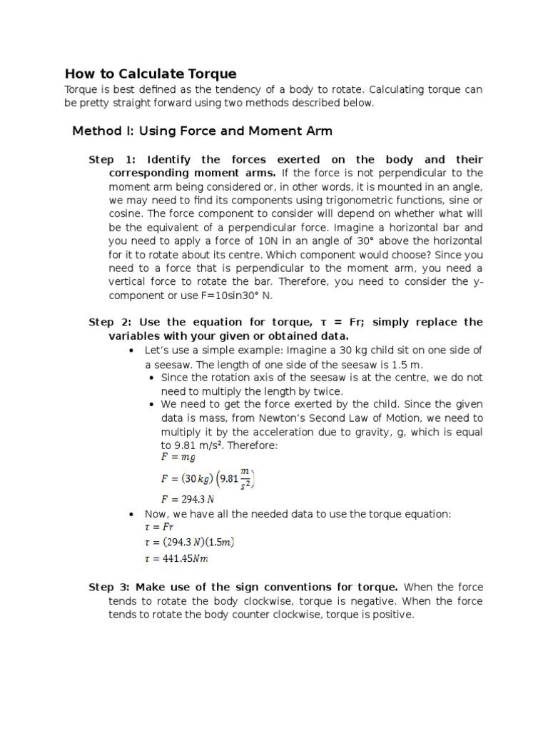 How To Calculate Torque | PDF | Torque | Rotation Around A Fixed Axis