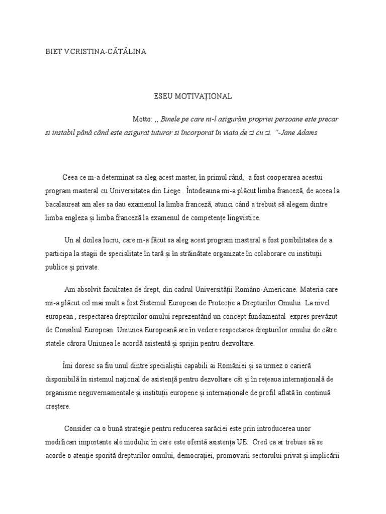 Eseu Motivațional | PDF