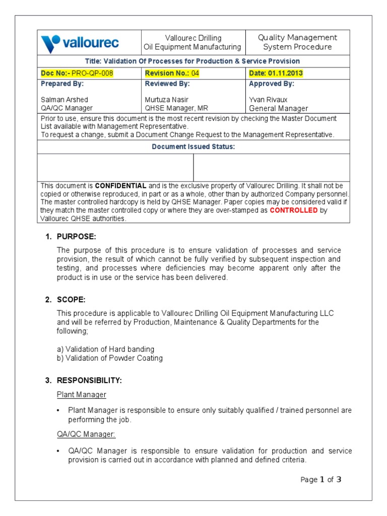 1.Validation of Processes for Production Service Provision Procedure ...
