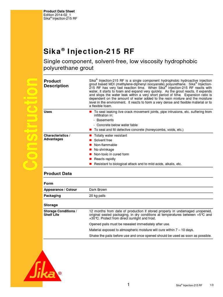 Sika Injection-215 RF 2014-02-1 | PDF | Polyurethane | Concrete