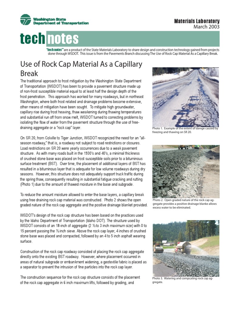 Use of Rock Cap Material As A Capillary Break Final | PDF | Road ...
