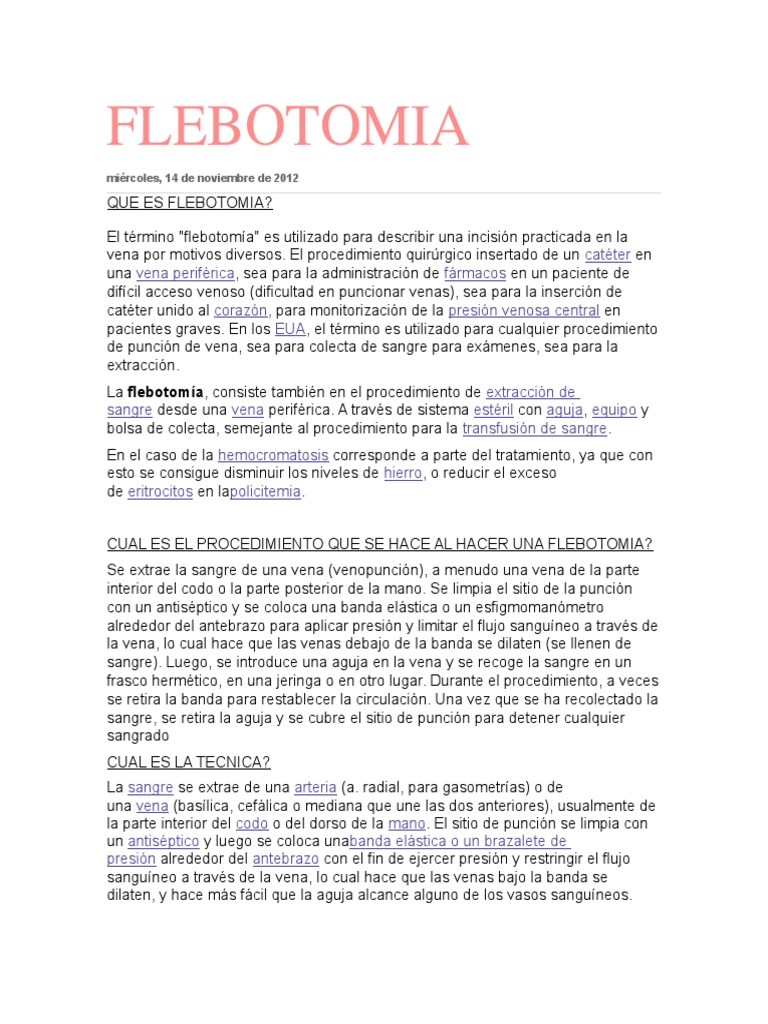 FLEBOTOMIA | PDF | Tejido (biología) | Sangre
