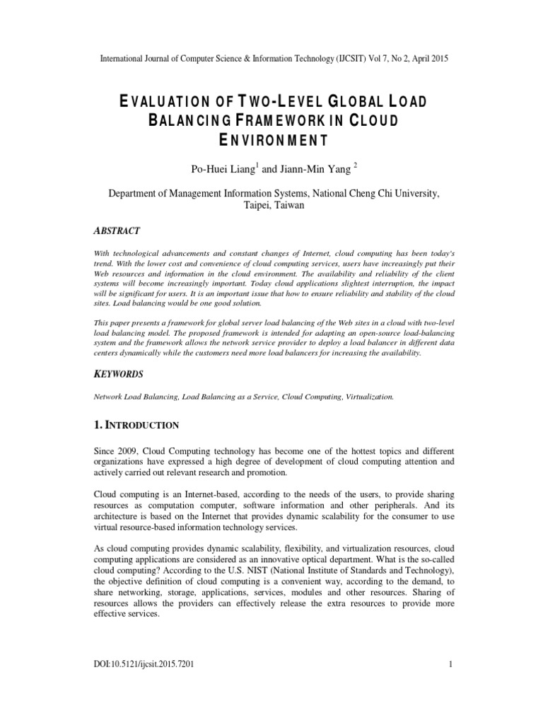 Evaluation of Two-Level Global Load Balancing Framework in Cloud ...