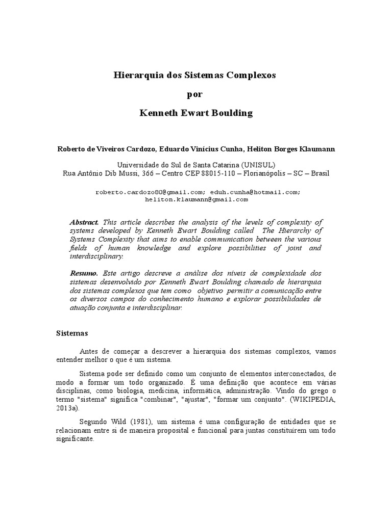 Hierarquia dos Sistemas Complexos de Boulding | PDF | Ciência de ...