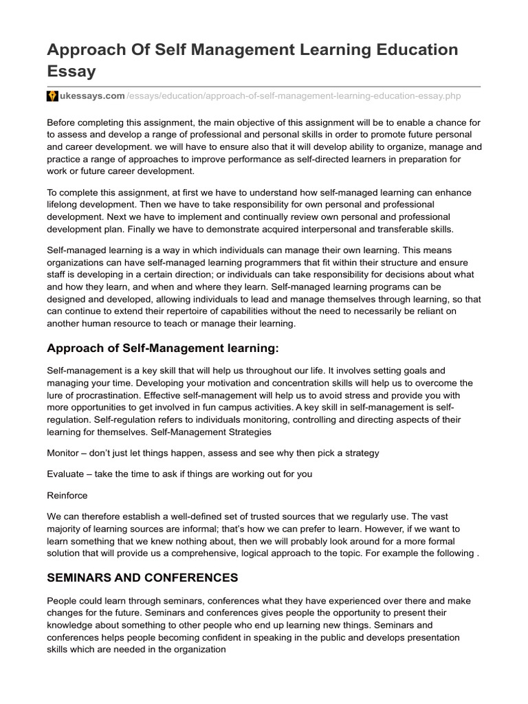 Approach of Self Management Learning Education Essay | PDF | Human ...