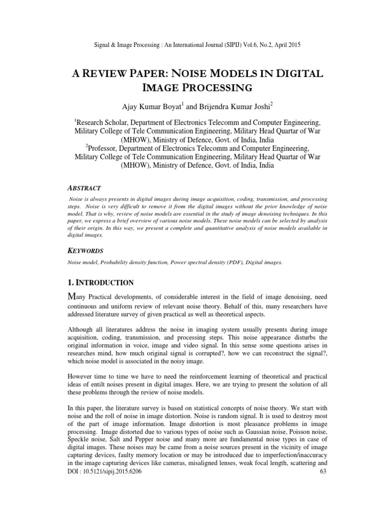 A Review Paper Noise Models in Digital Image Processing | PDF | Signal ...