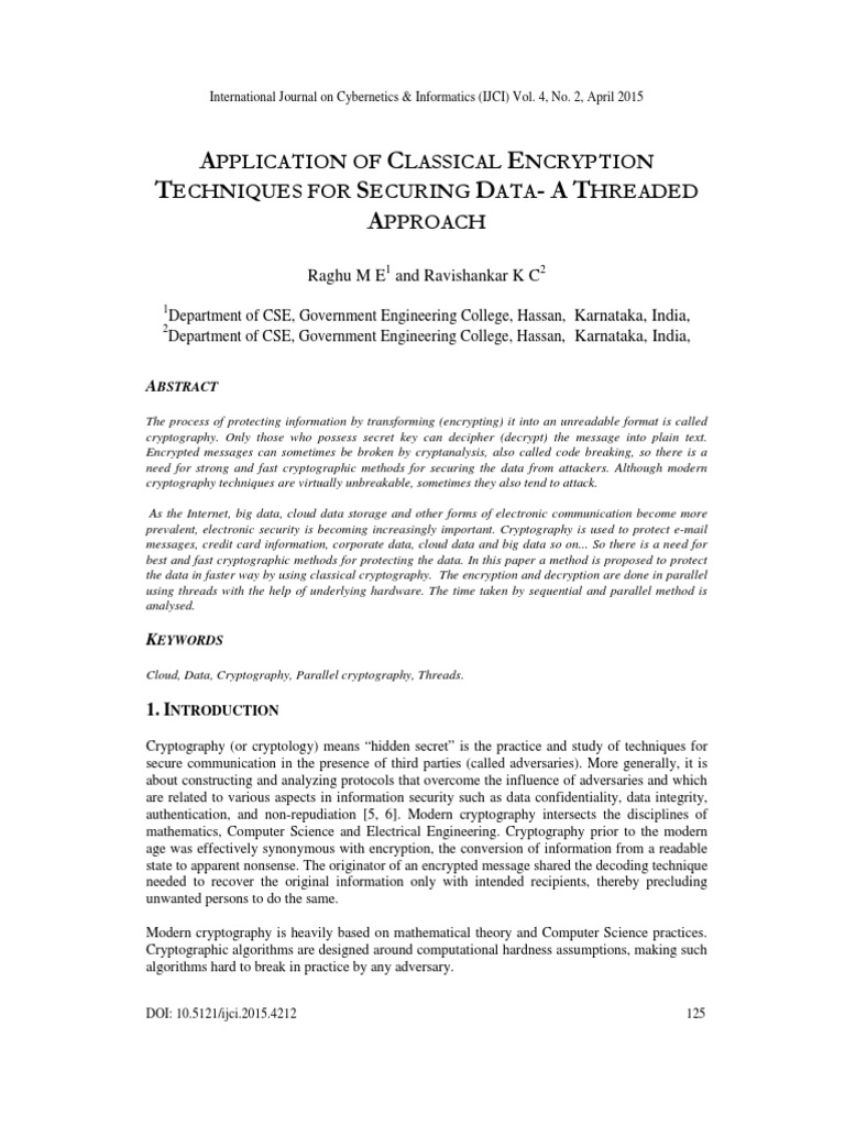 Application of Classical Encryption Techniques For Securing Data - A ...