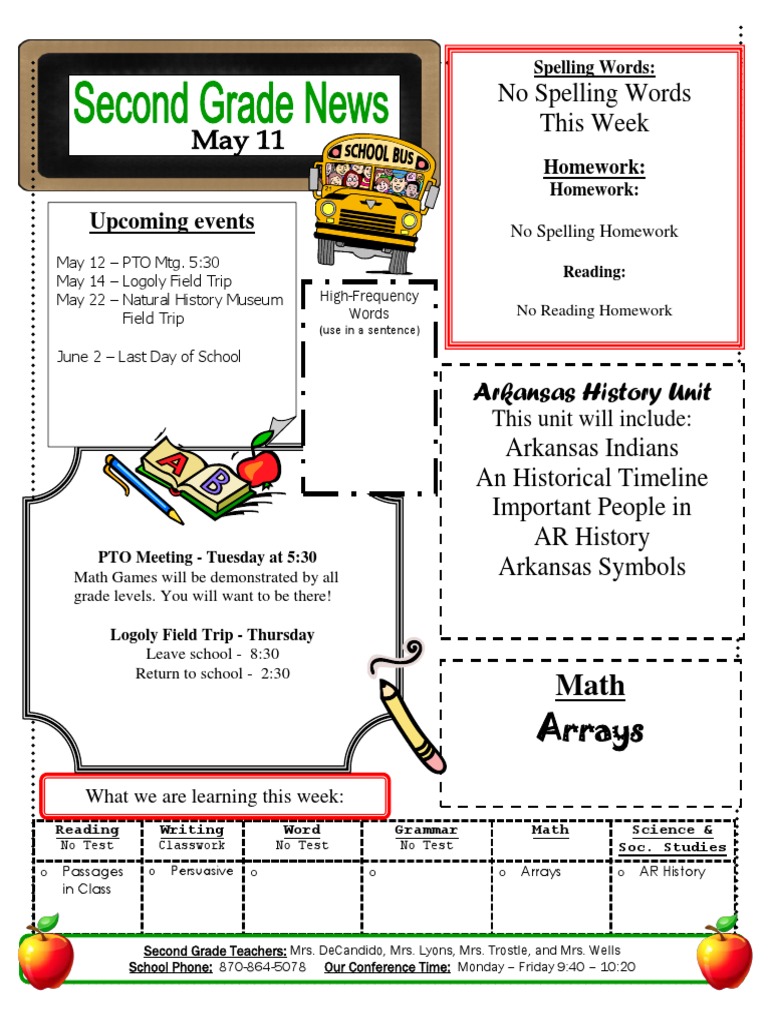 Weekly Second Grade Learning Overview | PDF