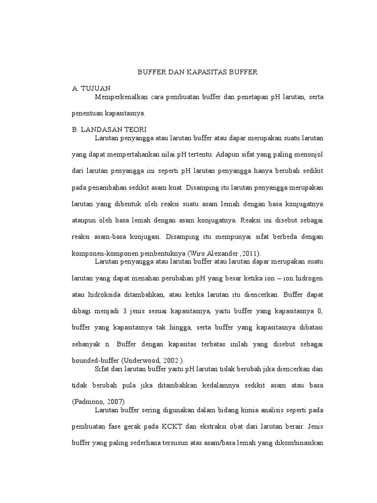 Kapasitas dan Pembuatan Larutan Buffer | PDF