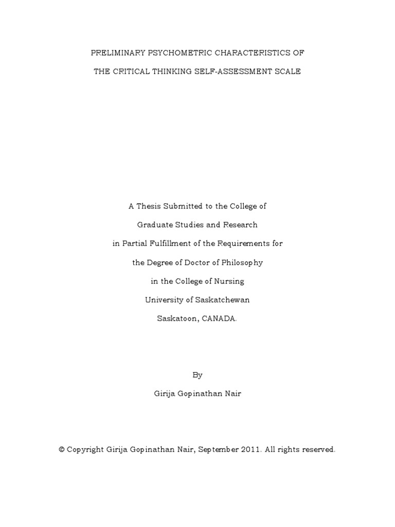 Critical Thinking Self Assessment Scale (CTSAS) | PDF | Factor Analysis ...