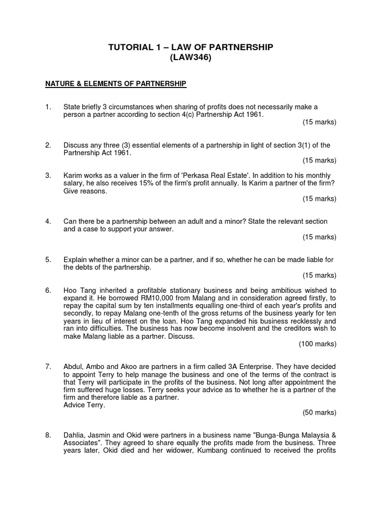 Tutorial 1 3 | PDF | Partnership | Civil Law (Legal System)