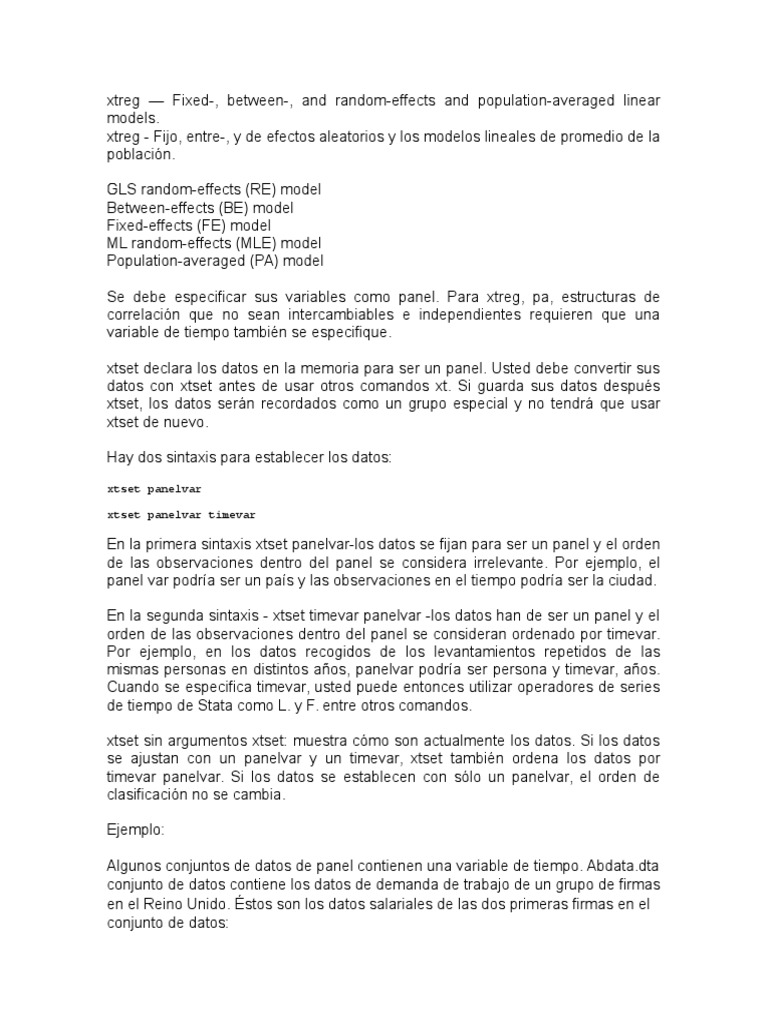 Comandos en Stata Xtreg | PDF | Métodos y materiales de enseñanza | Tecnología