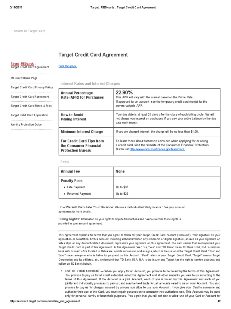 Target Redcards Target Credit Card Agreement | PDF | Credit Card | Payments