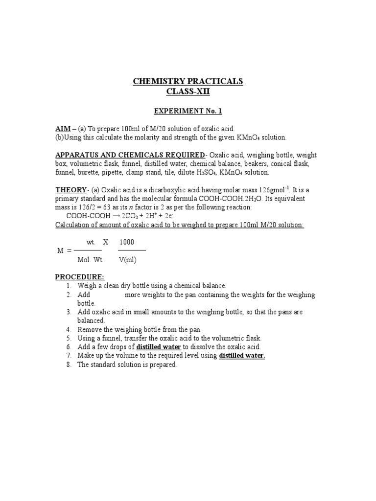Practicals Xii | PDF | Molar Concentration | Titration