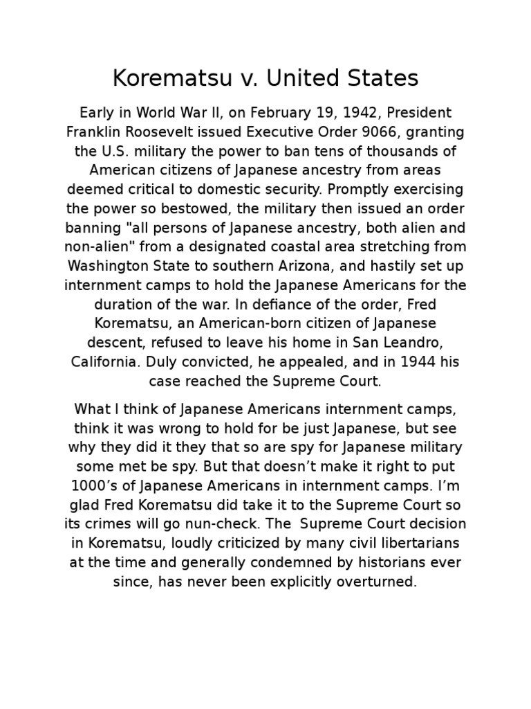 Korematsu v. U.S.: Internment Controversy | PDF | History